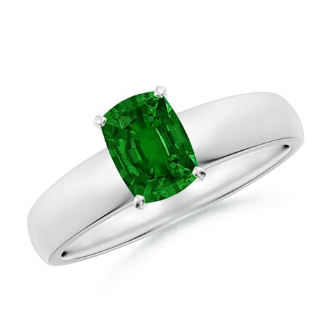 Prong Set Cushion Rectangular Emerald Solitaire Engagement Ring