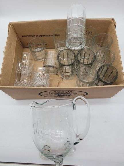 Pressed Glass And Drinking Glasses Monogrammed Pitcher Kaufman Realty