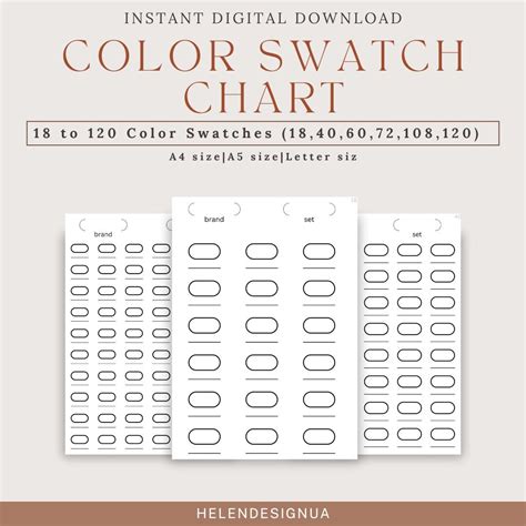 Color Swatch Chart Blank Color Chart Printable Color Swatch Template Page Color Swatch Chart Set