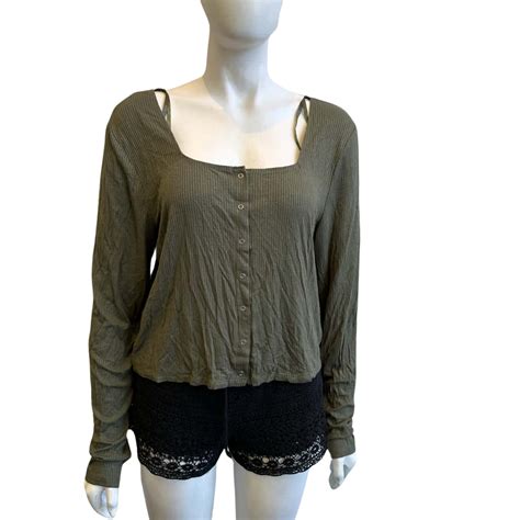 Wild Fable Womens Size Xl Long Sleeve Blouse Green