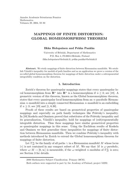 Pdf Mappings Of Finite Distortion Global Homeomorphism Theorem