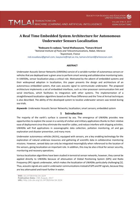 Pdf A Real Time Embedded System Architecture For Autonomous Underwater Sensors Localization