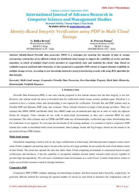 Pdf Identity Based Integrity Verification Using Pdp In Multi Cloud