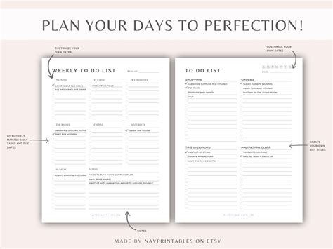 Daily Weekly To Do List Printable Planner To Do List Templates Minimalistic Productivity