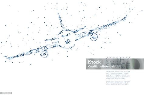 추상 기 원형 도트 픽셀 패턴 비행기 모양 교통 개념 디자인 파란색 그림 복사 공간 벡터 Eps 10 흰색 바탕에 교통수단에