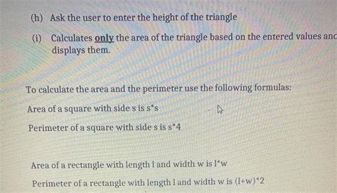 Solved Rewrite Your Program So It Calculates The Area And