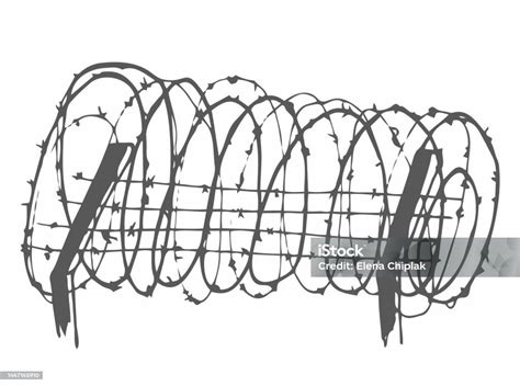 가시나 스파이크가 있는 금속 강철 가시 나선형 와이어는 그림자가 있는 투명한 배경에 격리된 현실적인 벡터 삽화입니다 펜싱 또는 장벽 낙서 요소 벡터에 대한 스톡 벡터 아트