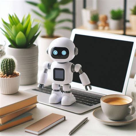 cute small robot at work premium ai generated image