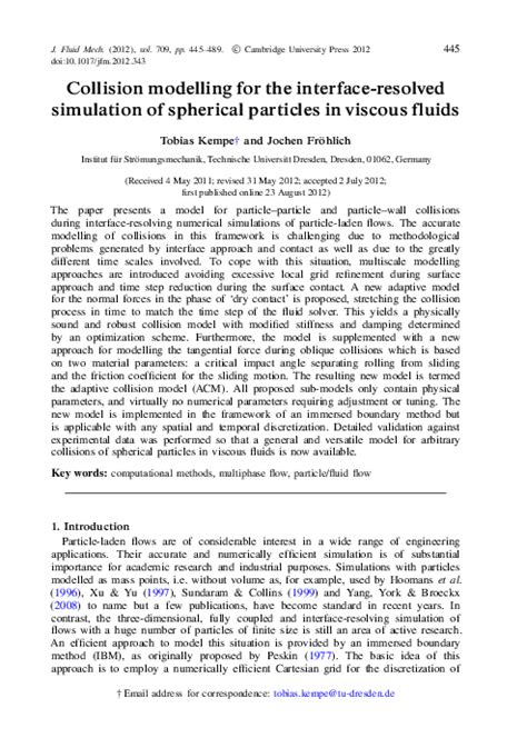 pdf collision modelling for the interface resolved simulation of spherical particles in