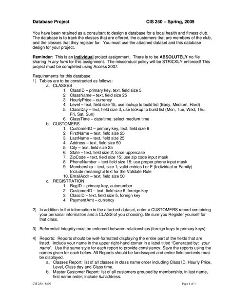 Database Project Advanced Computer Applications Cis 250 Docsity