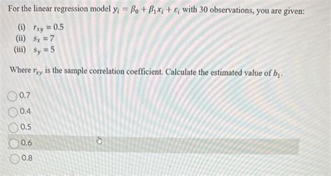 solved for the linear regression model yi β0 β1xi εi with 30