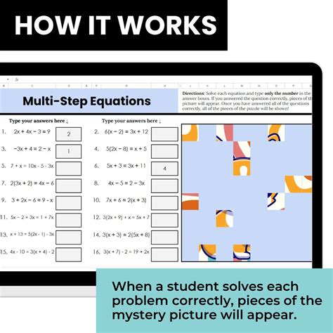 Solving Multi Step Equations Digital Activity Self Checking Mystery Picture Boldly Inspired