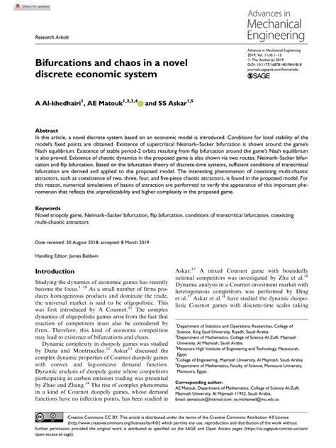Pdf Bifurcations And Chaos In A Novel Discrete Economic System