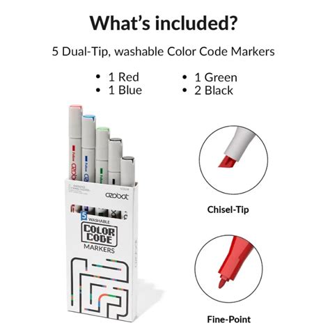Ozobot Color Code Markers 5 Pack Washable Dual Tip