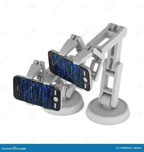 Robotic Arm With Binary Code 3d Stock Illustration Illustration Of Machine Hydraulic 135800934