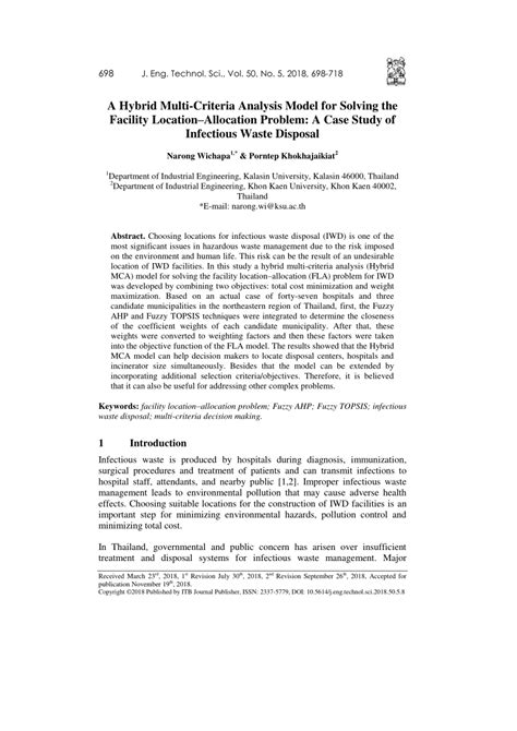 Pdf A Hybrid Multi Criteria Analysis Model For Solving The Facility