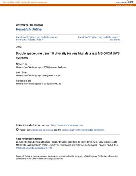 Pdf Double Space Time Transmit Diversity For Very High Data Rate Mb Ofdm Uwb Systems