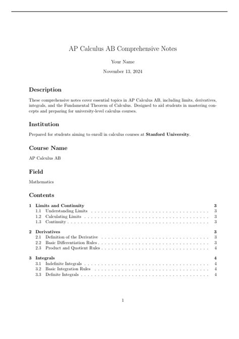 AP Calculus AB Comprehensive Notes CALCULUS Stuvia US
