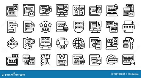Multi Factor Authentication Icons Set Outline Vector Laptop Security