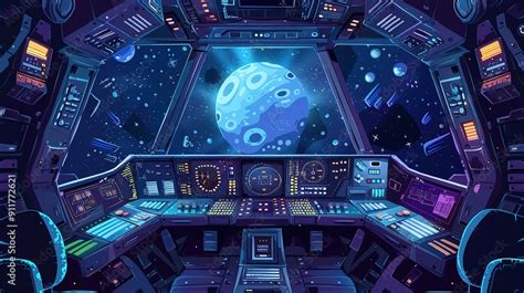 Сartoon Background Rocket Inside Spaceship Cockpit Interior With Space Background For Cartoon
