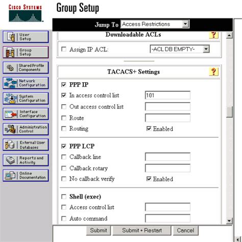how to apply access lists to dial interfaces with a tacacs server cisco