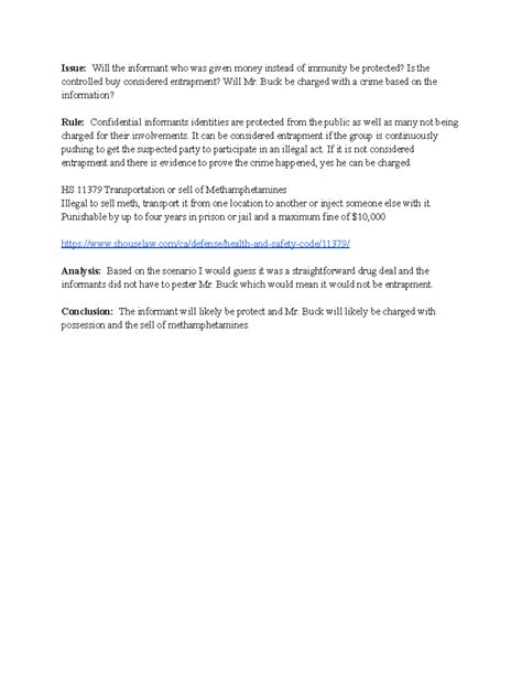 Irac Example Of Irac Issue Will The Informant Who Was Given Money Instead Of Immunity Be