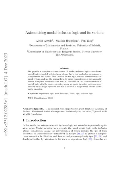Pdf Axiomatizing Modal Inclusion Logic And Its Variants