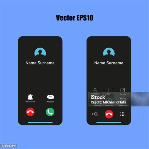 수신 전화 모형 스마트 폰 인터페이스 벡터 템플릿 응용 프로그램에 대한 평면 사용자 인터페이스 Ux 새 호출 화면 템플릿 그래픽 사용자 인터페이스에 대한 스톡 벡터 아트 및