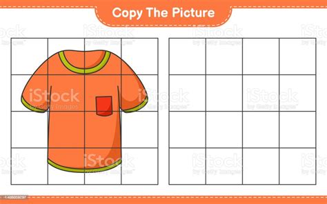 그림을 복사하고 격자선을 사용하여 티셔츠 사진을 복사하십시오 교육 어린이 게임 인쇄 가능한 워크 시트 벡터 일러스트 레이 션 0명에 대한 스톡 벡터 아트 및 기타 이미지