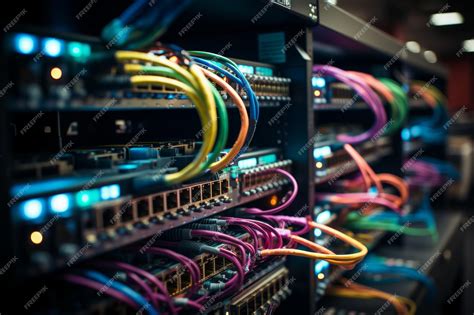 Ethernet Cables Connected To Network Server Rack For Efficient Data Transmission Premium Ai