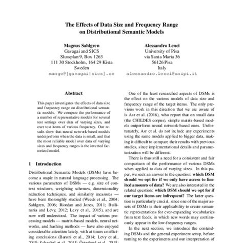 The Effects Of Data Size And Frequency Range On Distributional Semantic Models Acl Anthology