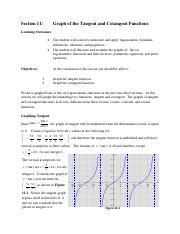 Section 11 Graph Of The Tangent And Cotangent Functions Pdf Section 11 Graph Of The Tangent