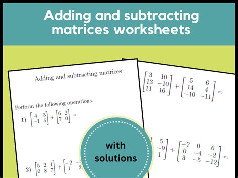adding matrices worksheets add subtract and multiply matrices