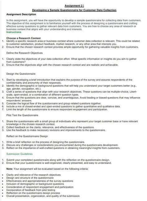 Solved Assignment 21 Developing A Sample Questionnaire For