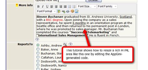 Increasing The Width Of The Rich Html Area