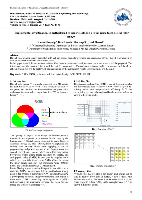 Pdf Experimental Investigation Of Method Used To Remove Salt And Pepper Noise From Digital