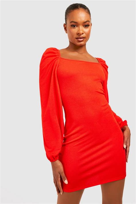 Long Sleeve Square Neck Mini Dress Boohoo
