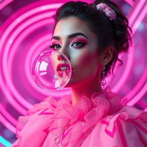 Woman Blowing Bubble Gum Bubble Woman Blowing Bubble Gum B