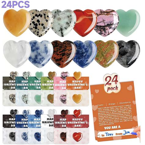 24 Pcs Heart Shaped Natural Stone Set Worry Stones For Valentines Day