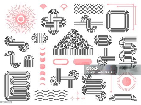 라인 중반 세기 예술 아크 요소 추상적인 스칸디나비아 아치 최소한의 기하학적 빈티지 모양 보헤미안 장식 화려한 벡터 세트 모양에 대한 스톡 벡터 아트 및 기타 이미지