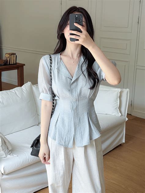 멀리뉴 여름 하객룩 센느 핀턱 쉬폰 블라우스 위시버킷