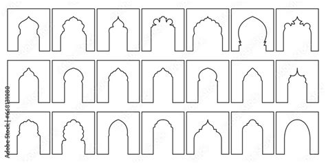 Shape Islamic Door And Arabic Window Arch Elements On White Background