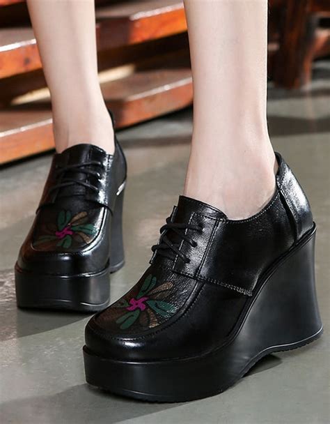 Retro Leather Handmade Vintage Wedge Shoes — Obiono