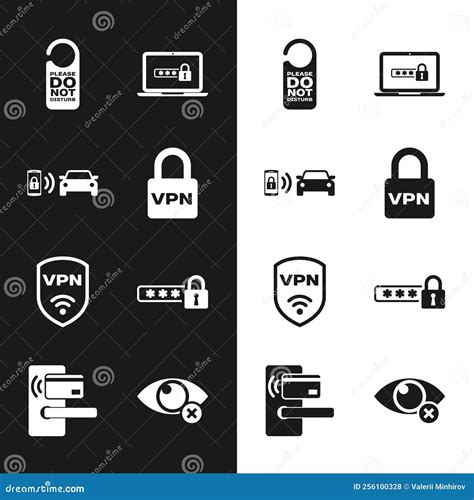 Set Shield With Vpn Wireless Digital Door Lock Please Not Disturb And Server Icon Vector