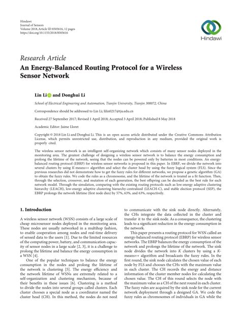 PDF An Energy Balanced Routing Protocol For A Wireless Sensor Network