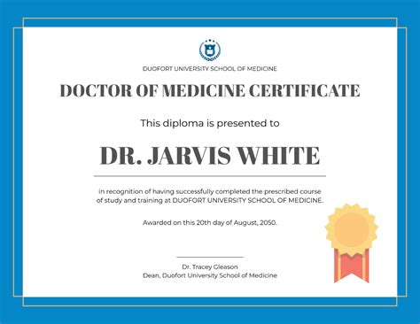 Free Doctor Of Medicine Certificate Template To Edit Online