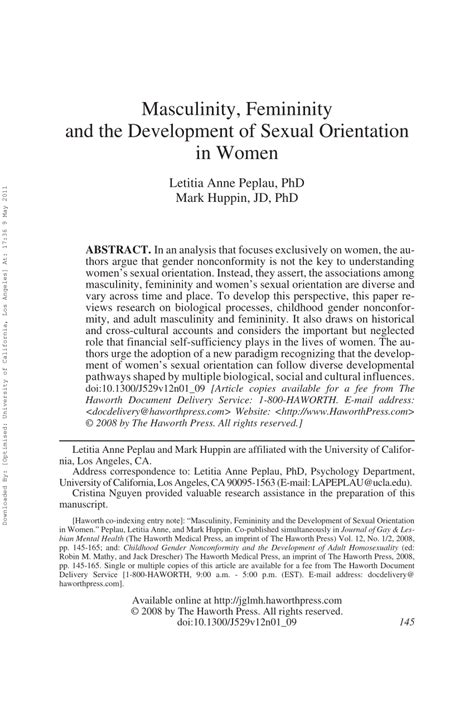 Pdf Masculinity Femininity And The Development Of Sexual Orientation In Women
