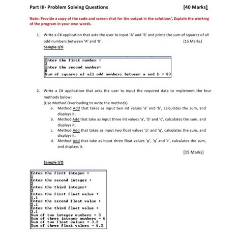 Solved Part Iii Problem Solving Questions 40 Marks Note