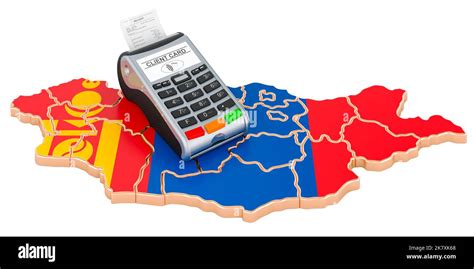 Mongolian Map With Pos Terminal Cashless Payments In Mongolia Concept 3d Rendering Isolated On