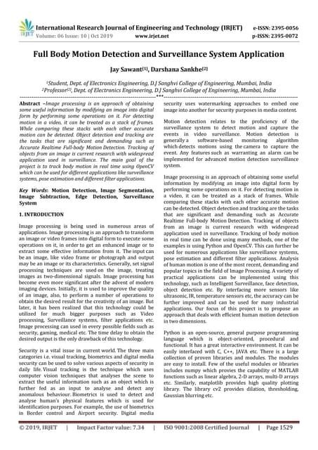 Irjet Full Body Motion Detection And Surveillance System Application Pdf Photo Editing